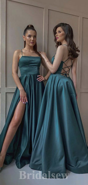 A-line Simple Spaghetti Straps Satin Long Women Evening Prom Dresses P ...